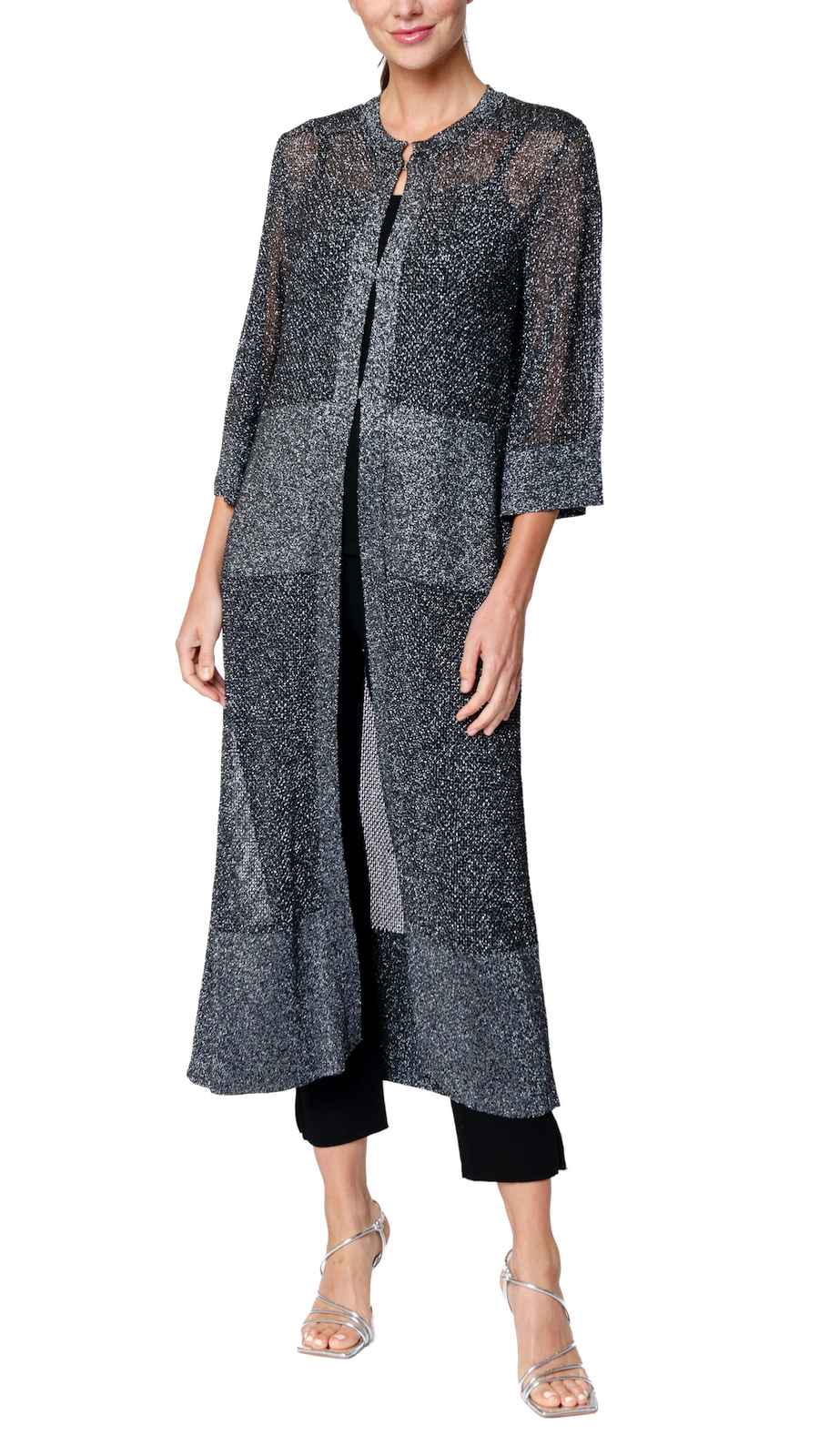 Arianna Shimmery Mesh-Knit Duster / Coat ; Tornado Silver